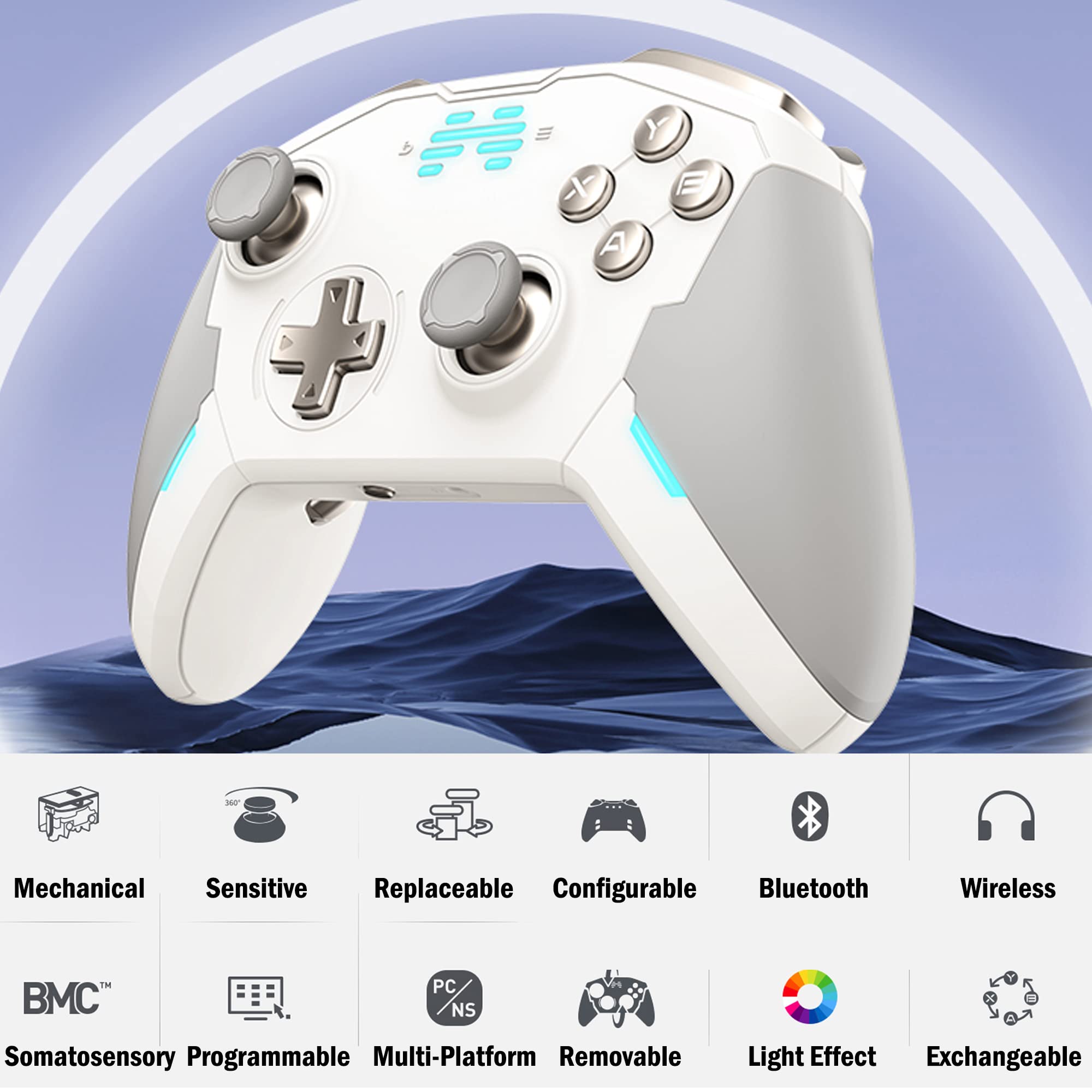 BEITONG Zeus PC Switch Game Controller Android iOS Mobile TV Bluetooth Wireless Gamepad Gaming,1000mAh/6 Axis Somatosensory Control/Macro Program/Configurable Button/3 Joysticks ABXY Replaceable (Zeus Platinum)