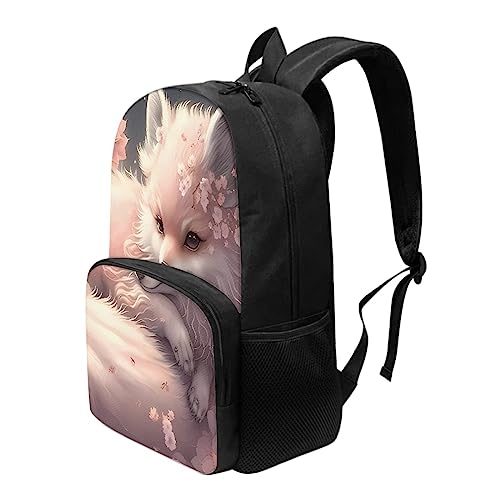 DMOYALA Fox Love Backpack for Girls Boys for School Cute Fox Baby Blossom Pink Backpacks with Water Bottle Pocket 17 inch Canvas Lightweight