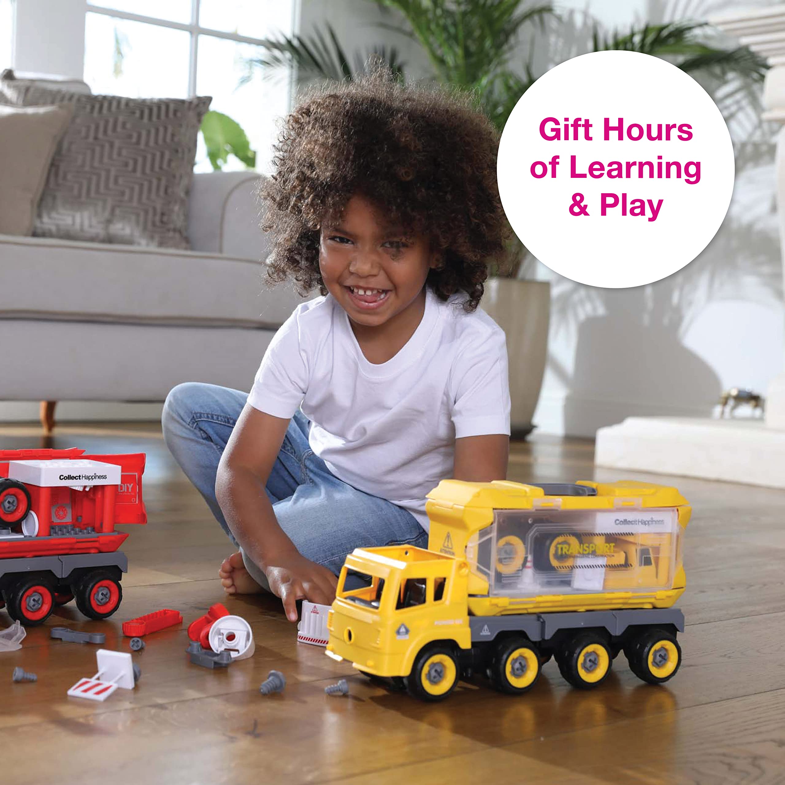 Edushape Remote Control Take Apart, Construction Truck, Assemble, Take Apart, Rebuild, And Drive Use The Powered Drill For All 31 Toy Parts - Includes Lights, Sound & Toy Drill DIY Fun - STEM Learning, Yellow (408014)
