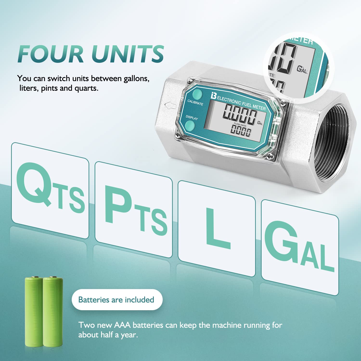 Bonoutil Turbine Flow Meter Digital Fuel Flowmeter with 1 Inch NPT Thread LCD Display for Measuring Diesel Kerosene Gasoline ±1% Accuracy 2-26.4 GPM (1 inch Stainless Steel)