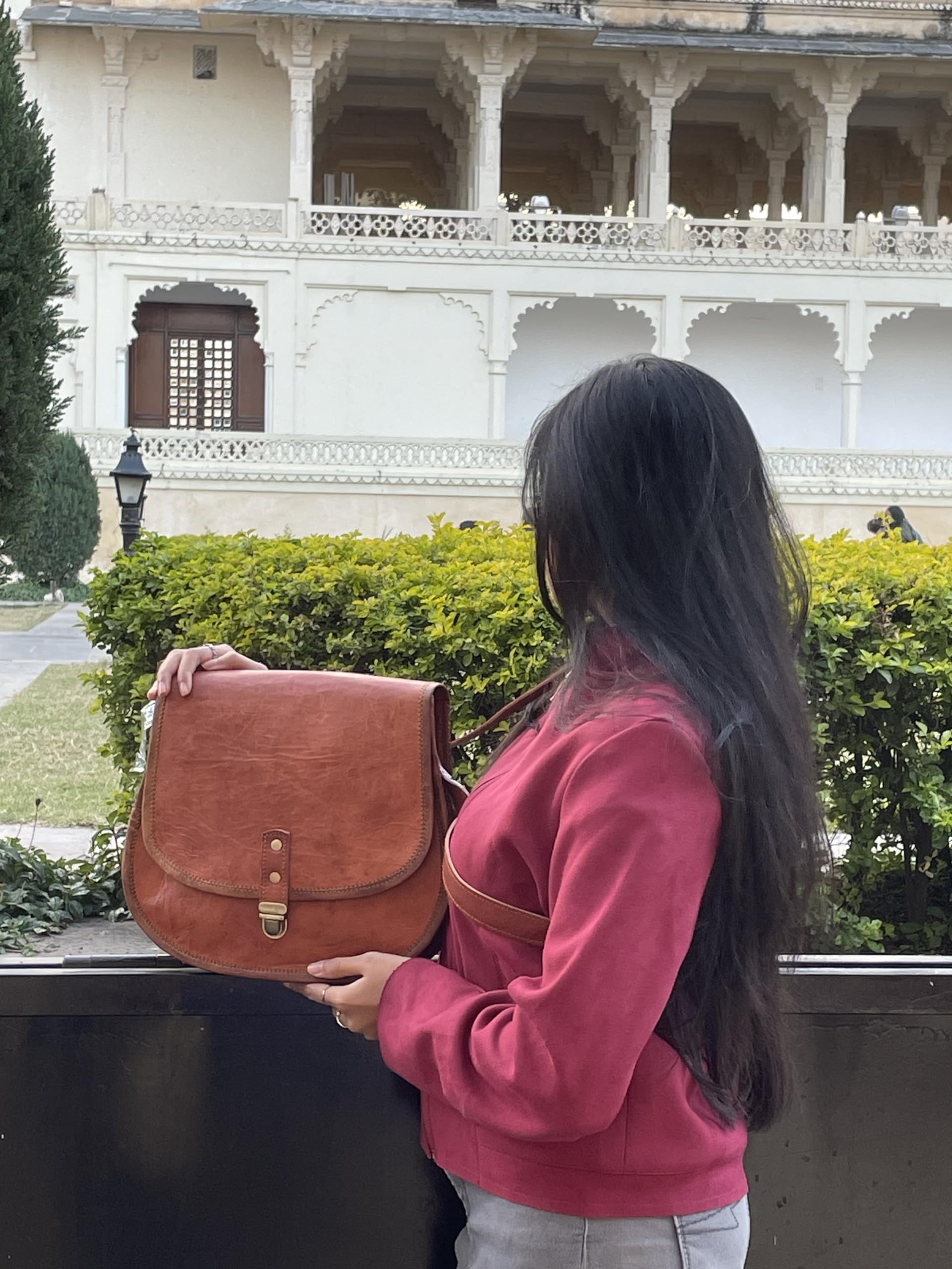Firu-Handmade 12 inches Vintage Style Brown Leather Crossbody Bag Messenger Satchel Tablet Bag for Men and Women