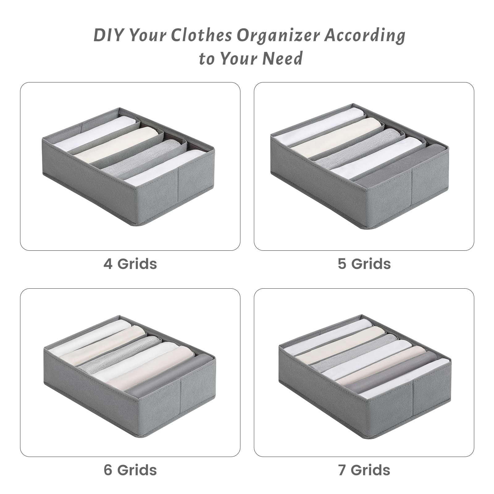 Coorganisers 4 Packs Adjustable T-shirt Drawer Organizers for Clothing with 6 adjustable dividers, 7 Grids wardrobe clothes organizer, DIY Clothes Organizer for Folded Clothes, T-shirt, Legging