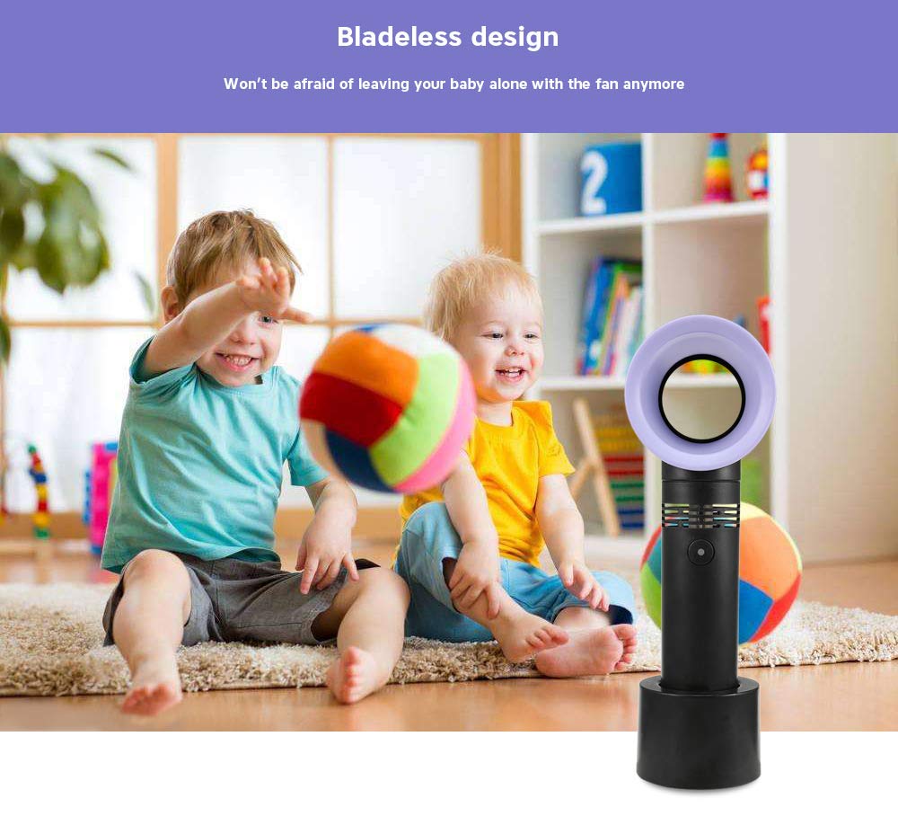 LZLRUN Protable Handheld Cooling Bladeless Fan USB Mini Fan Desktop Bladeless Fan Rechargeable Quiet 3 Gear (Black)