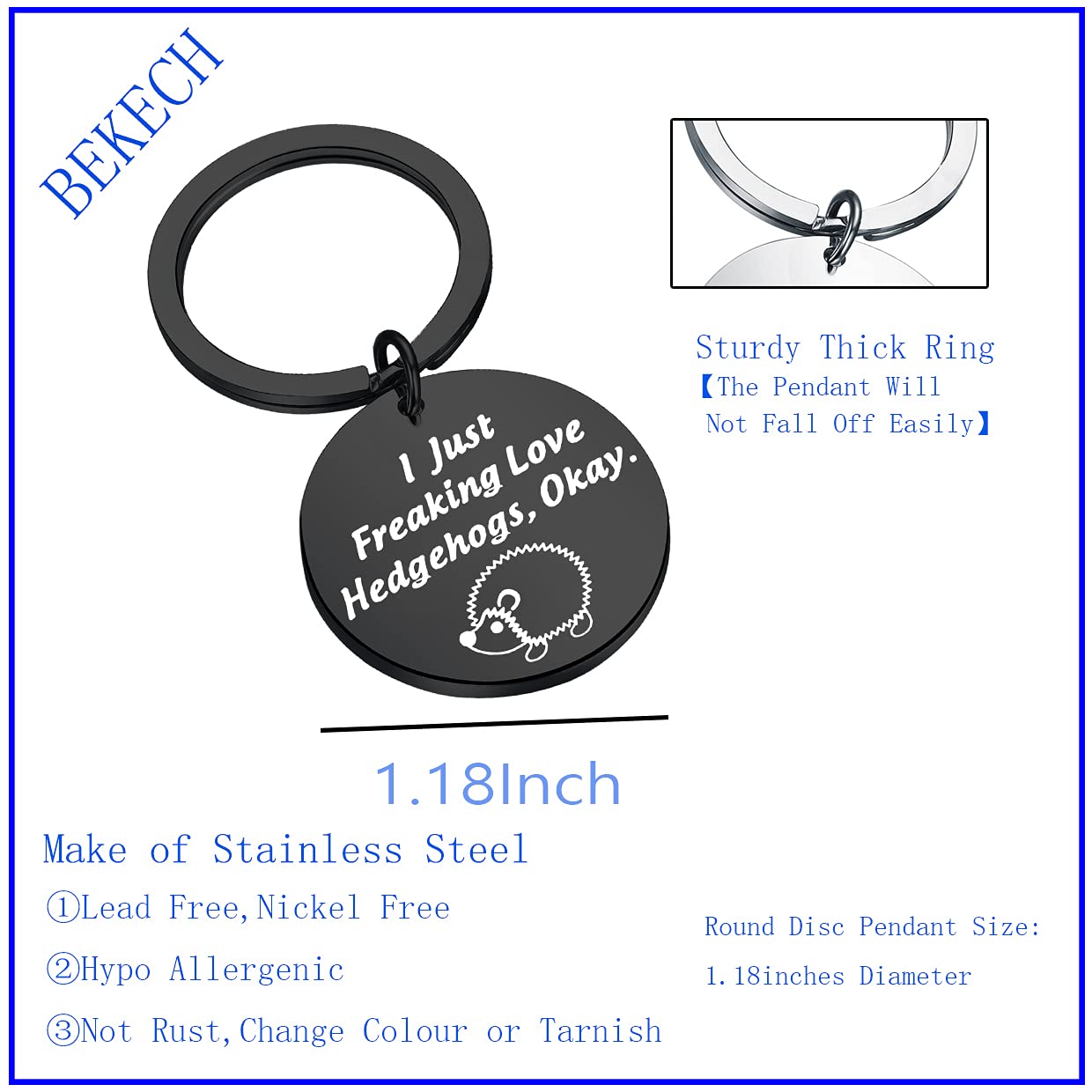 BEKECH Hedgehog Keychain Hedgehog Lover Gift I Just Freaking Love Hedgehogs OKay Keychain Cute Animal Hedgehog Gift for Women Hog Mom Gift (black)