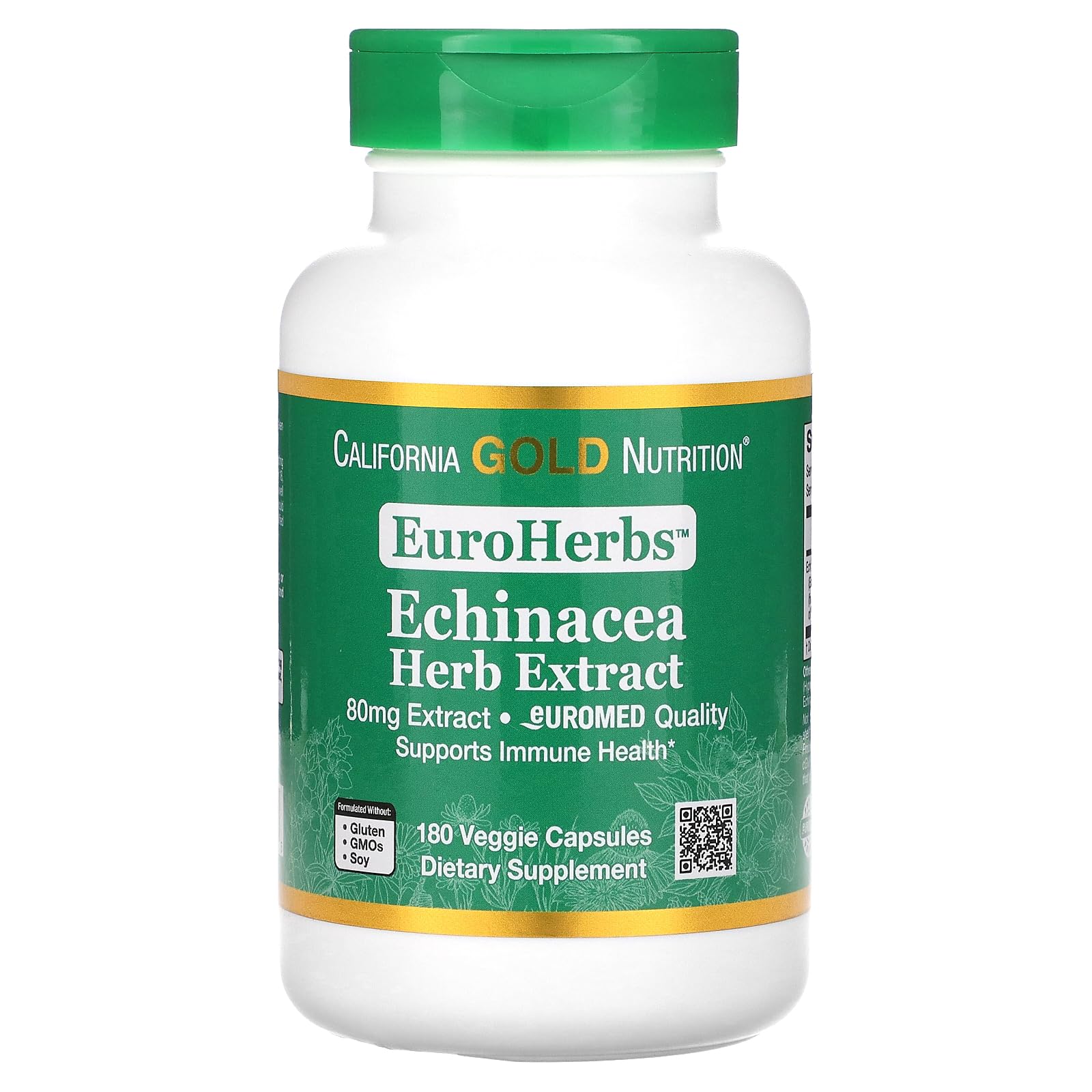 California Gold Nutrition EuroHerbs, Echinacea Herb Extract, Euromed Quality, 80 mg, 180 Veggie Capsules
