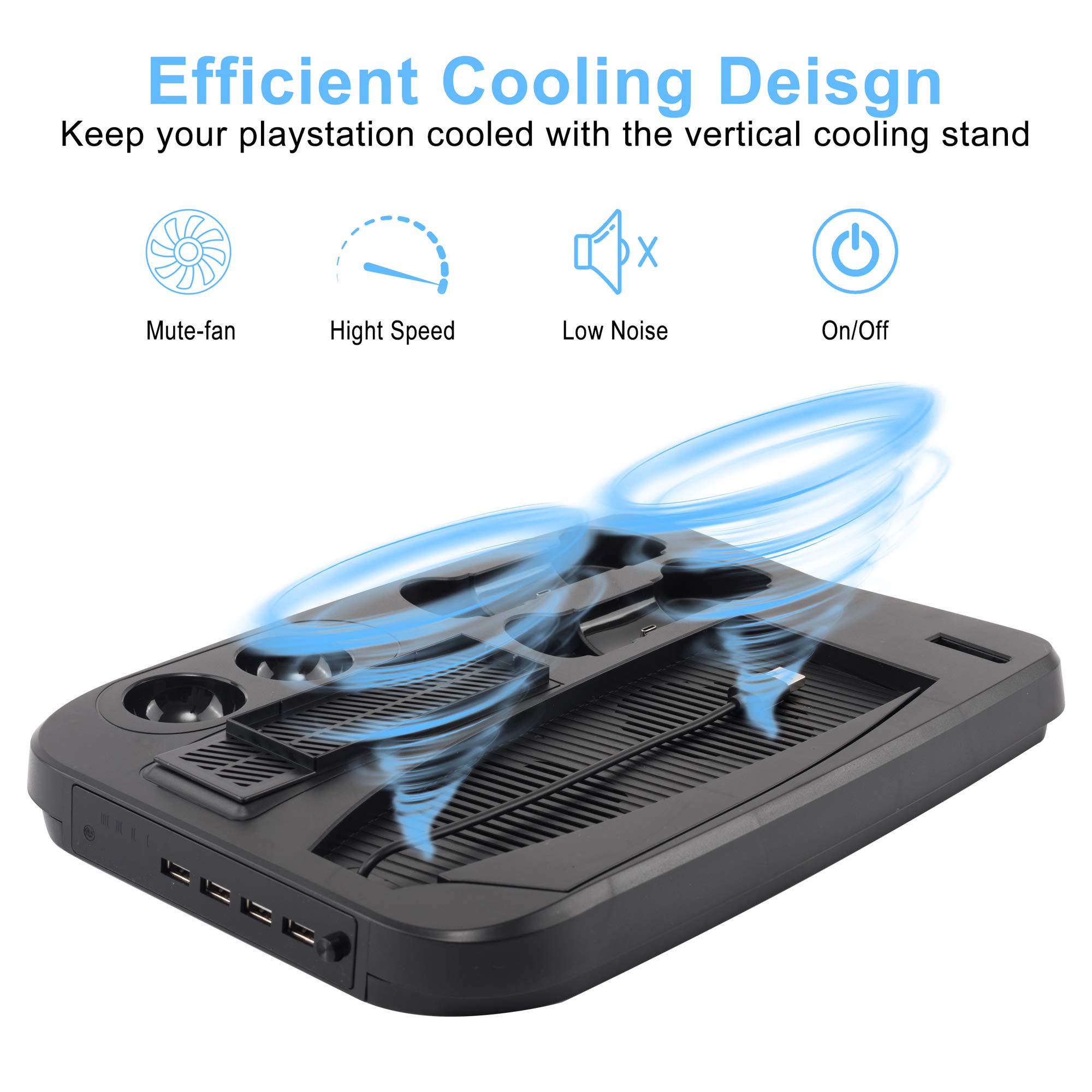 PS5 controller charger,Multifunctional PS5 cooling base,Cooler Fan for PS5 console, Improve the operational life span, Dual handles can be charged at the same time