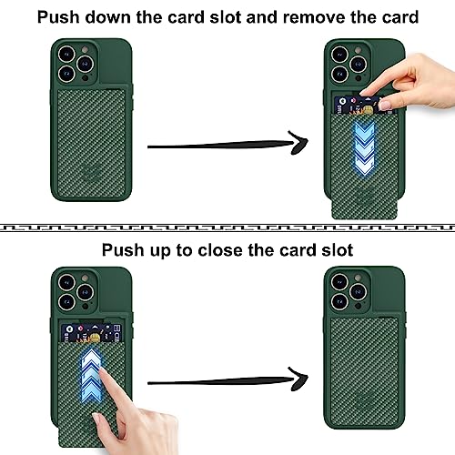 Karrint Wallet Case for iPhone 13 Pro Case with Card Holder, Push-Pull Design Credit Card ID Slot, Dual Layer Shockproof Scratch Resistant Protective iPhone 13 Pro Wallet Case for Women Men-Green