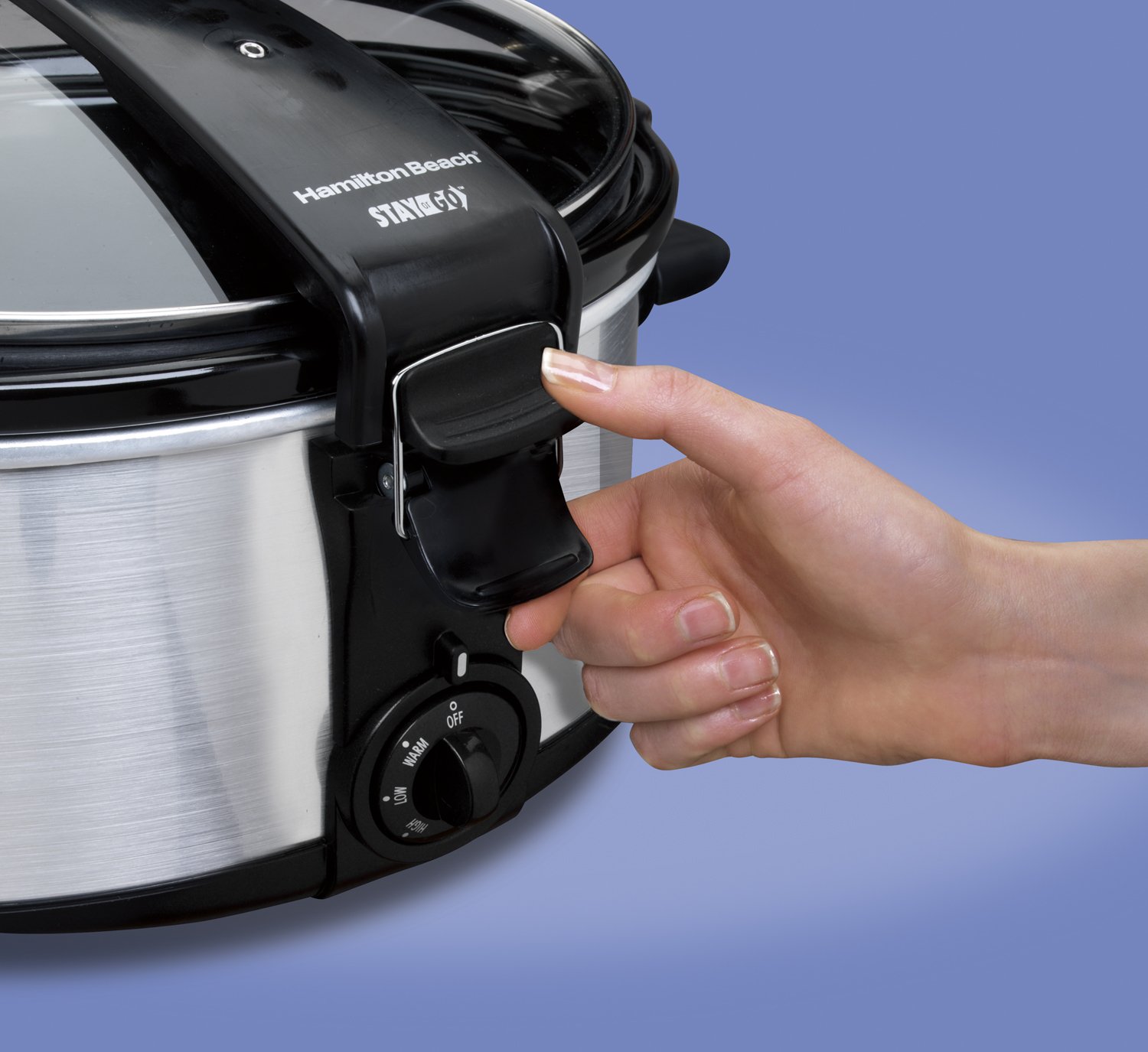 Hamilton Beach Stay or Go Portable 7-Quart Slow Cooker with Lid Lock for Easy Transport, Dishwasher-Safe Crock, Silver (33472)