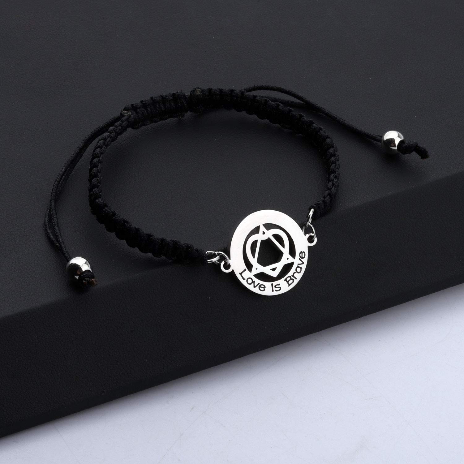 BEKECH Adoption Bracelet Love is Brave Intertwined Heart and Triangle Adoption Symbol Charm Braided Bracelet for Stepmom