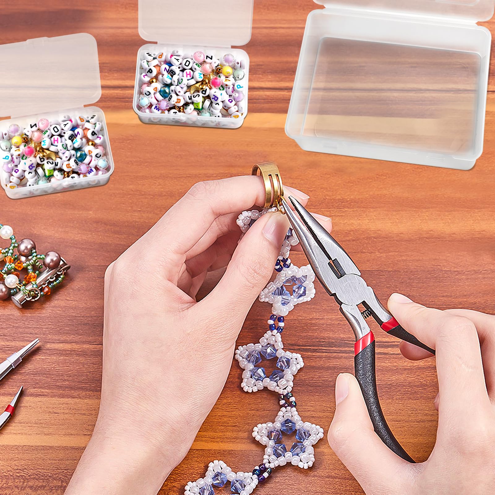 Boocalny 14PCS Bead Organizers and Storage, Small Craft Storage Containers with Lids, Mini Plastic Storage Cases, Plastic Charm Case, Rectangle Transparent Boxes for Nail DIY Jewelry Making Screw