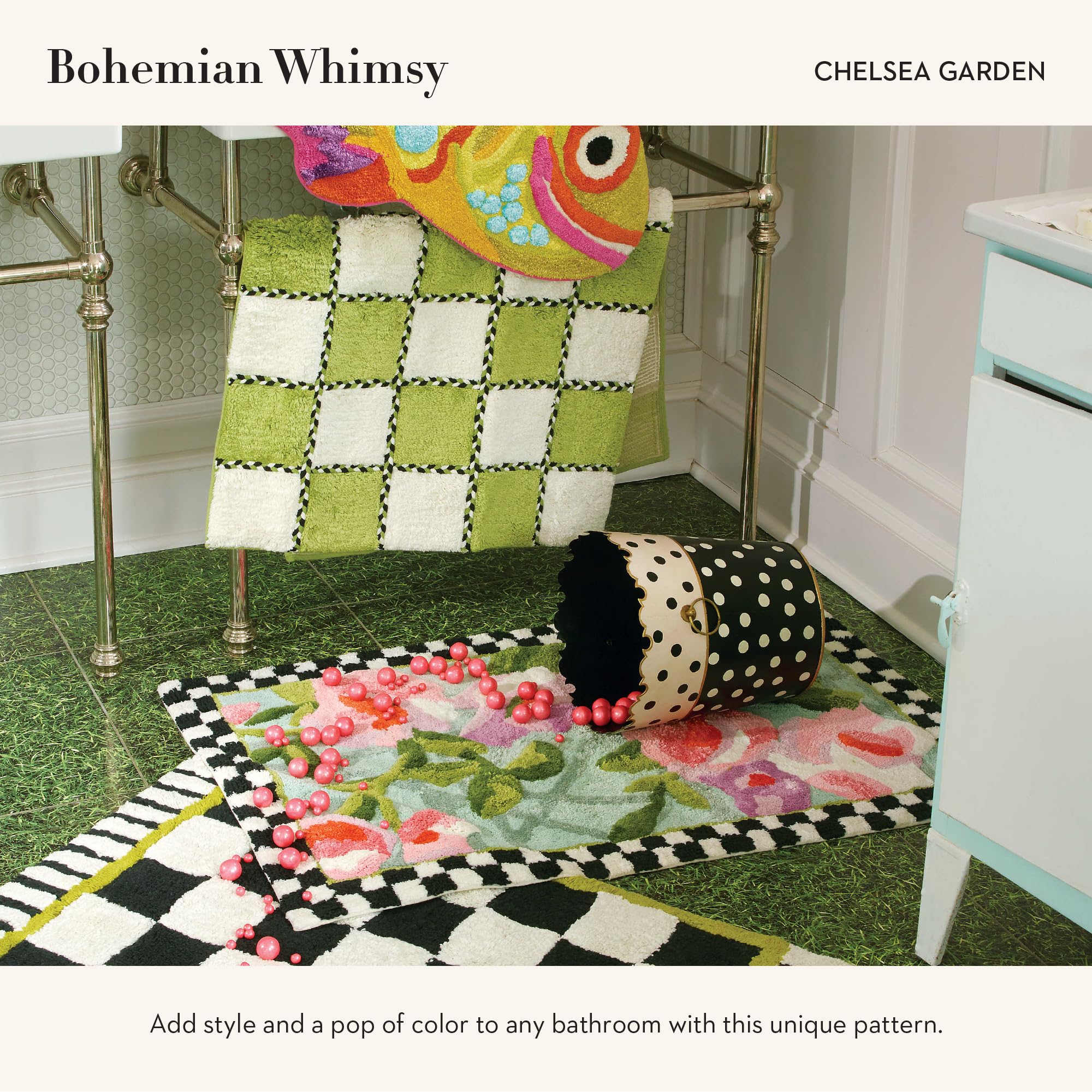 MACKENZIE-CHILDS Bath Rug, Bath Mat for Bathroom Use, Cotton Rug, Chelsea Garden