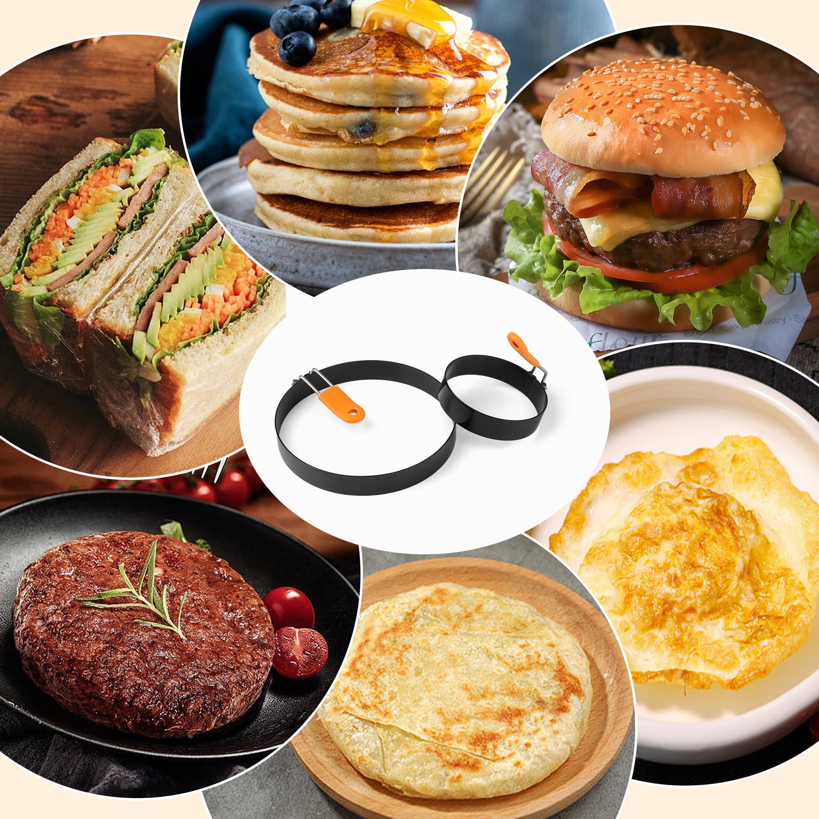 Egg Rings Set of 8 Pancake Mold Stainless Steel Egg Ring for Griddle Nonstick Omelette And Pancake Rings for Muffins (Set of 8)