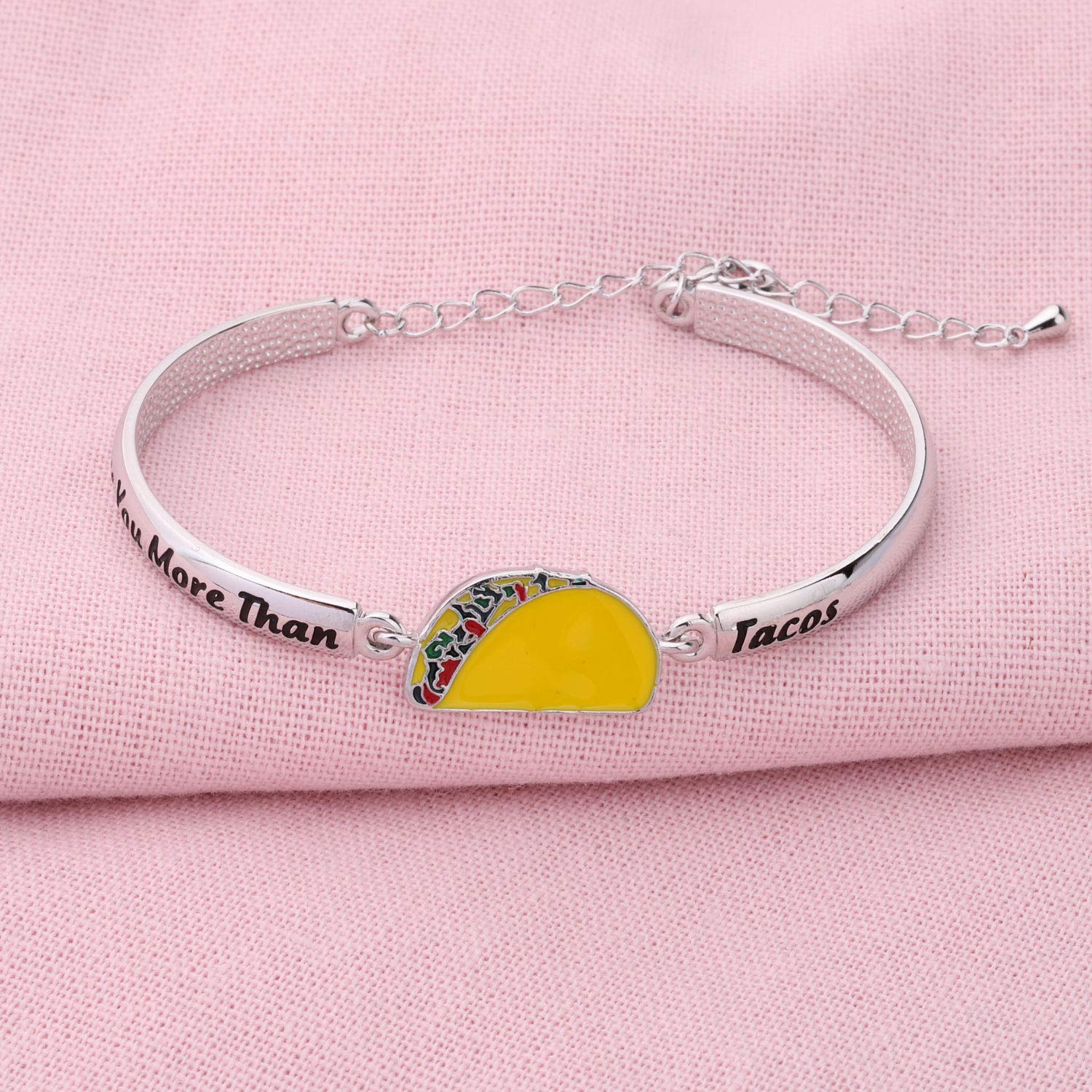 BEKECH Funny Tacos Bracelet Gift for Her I Love You More Than Tacos Bracelet Girlfriend Gift