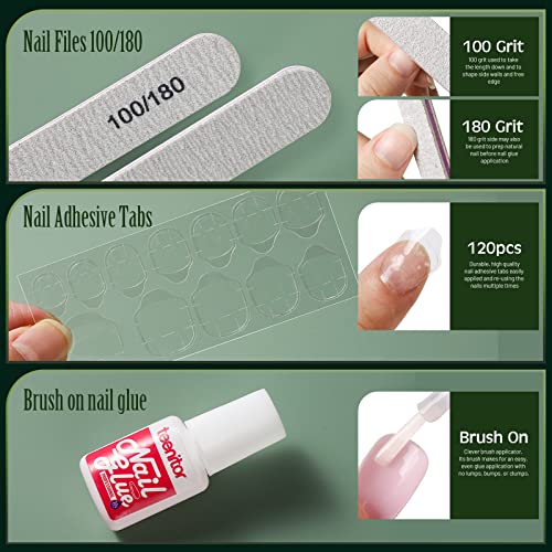 Coffin Shape Press On Nails Set, Teenitor 24 Packs 576PCS Matte Short Coffin Glue On Nails Medium Length, 12 Colors Coffin , 12 Colors Glossy Press On Coffin Nails, Reusable, Nail Adhesive Tabs, Nail Stickers Rhinestone