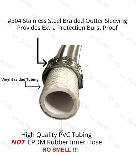 EZ-FLUID 1/4" Female Comp x 1/4" Female Comp x 12-Inch (1FT) Stainless Steel Braided Flexible Refrigerator Ice Maker Water Line Connector Kit,Fridge Flex Icemaker Water Supply Hose For Portable & Home