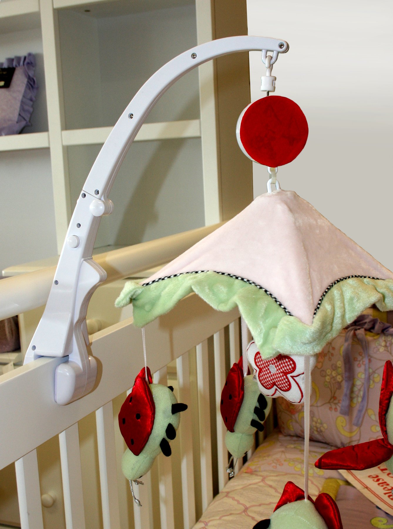 J.L. Childress Portable Crib Mobile Arm - 18 inch Foldable Arm with Attachment Clamp - Great for Travel - Rubber Padding to Protect Crib Railing - White