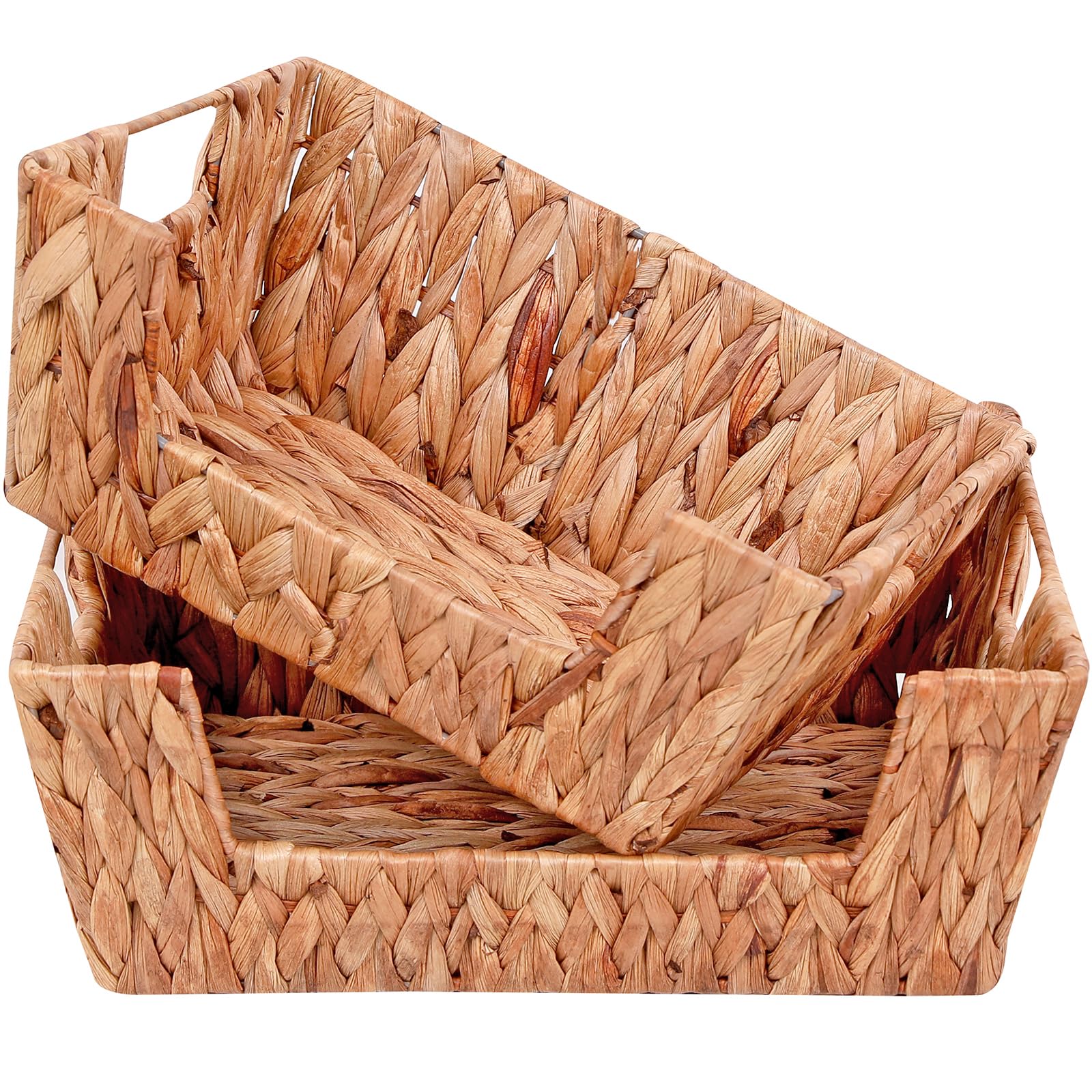 Water Hyacinth Baskets Wicker Baskets for Storage Pantry Baskets Organizing,Toilet Paper Basket with Built-in Handles,Handwoven Wicker Baskets for Shelves Storage,Set of 2 Pcs