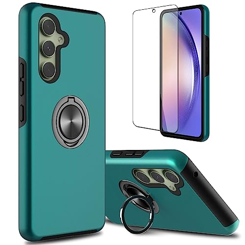 lovpec for Samsung Galaxy A54 5G Case with Glass Screen Protector, Ring Holder Kickstand Drop Proof Protective Slim Dual Layer Stand Non-Slip Tough Cover Cell Phone Case for Galaxy A54 5G (Green)