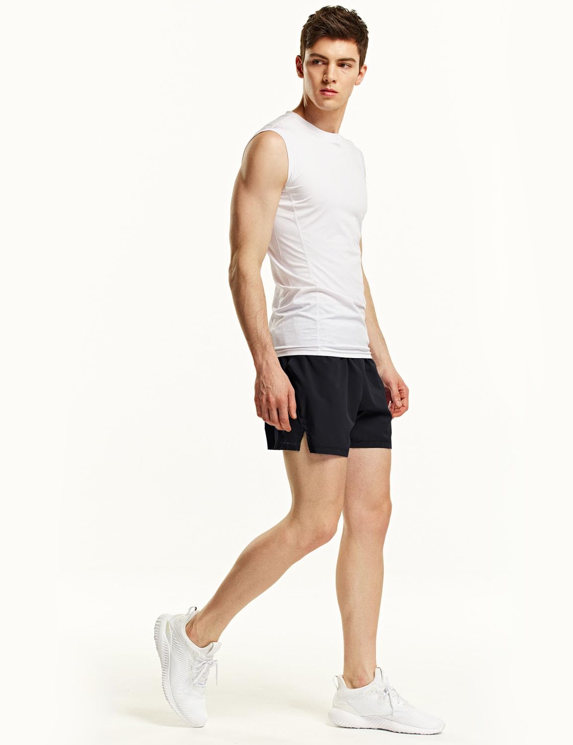 ATHLIO Men's Active Running Shorts, Exercise Workout Shorts, Quick Dry Mesh Sports Athletic Shorts with Pockets, 5 Inches Black/Navy, Large
