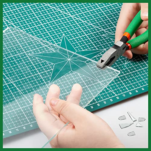 LEONTOOL 2pcs Glass Running Pliers Grozier Pliers Set with 2 Pairs Replacement Rubber Tips Key Fob Pliers Breaker Grozer Pliers Glass Cutters Tools for Stained Glass Work Glass Cutting