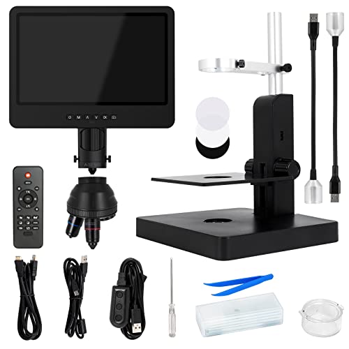 JOYALENS JL249PS 3 Lenses 10 Inch HDMI LCD Digital Microscope, UHD 4000× 24MP Biological Microscope with Prepared Slides, Coin Microscope for Full-Size Coins Error Coins, PC/TV Compatible, 32G Card