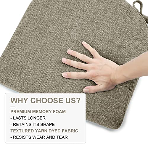 LOVTEX Chair Cushions for Dining Chairs 4 Pack - Memory Foam Chair Pads with Ties and Non-Slip Backing - Seat Cushion for Kitchen Chair 16"X16"X2", Khaki
