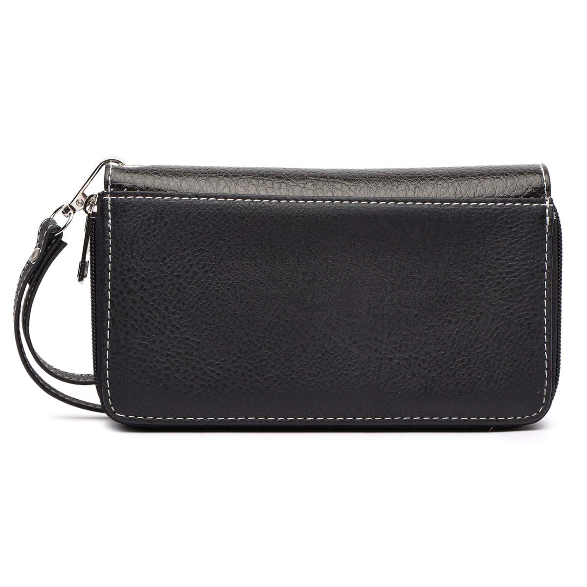 Elephant Rhinestone Studded Western Style Concealed Carry Purse Handbag Women Shoulder Bag Wallet Set (Black Set)