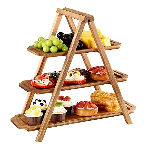KADAR Wood Tiered Serving Tray, 3 Tier Serving Platter Stand, Party Serving Dishes Trays and Platters-3 Trays of Max Length 20ā and 6.5ā Width, Made of Acacia Wood