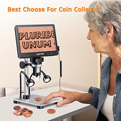 Hayve 7" LCD Digital Microscope, 1200X Magnification for Coin PCB Circuit Repair Soldering, 12MP Camera Sensor Coin Microscope,32GB TF Card,Wired Remote, 10 LED Light, Compatible with Windows/Mac OS