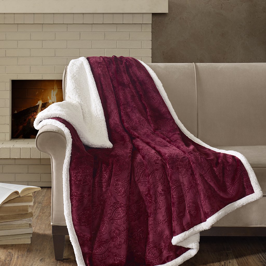 Madison Park Elma Luxury Oversized Textured Plush Throw Blue 60*70 Premium Soft Cozy Embossed Micro Velour For Bed, Coach or Sofa