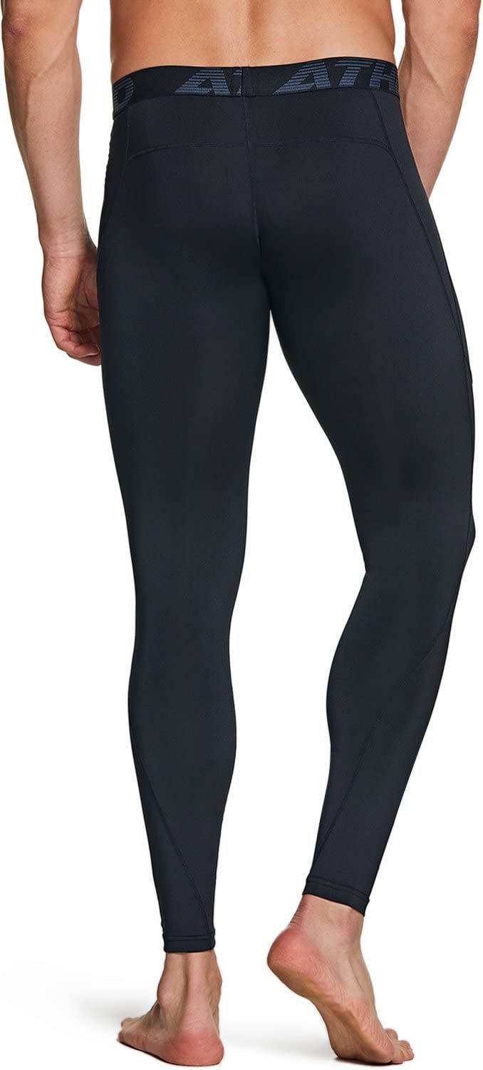 ATHLIO Men's Compression Pants Running Tights Workout Leggings, Cool Dry Technical Sports Baselayer, Active 2pack Pants Black/Black, Medium