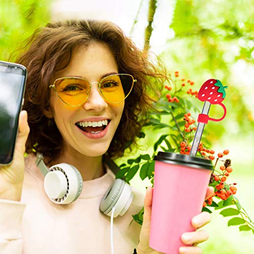 BESTOYARD 2pcs Silicone Straws Tips Covers Strawberry Shaped Straw Plug Compatible with Stanley Straw Drinking Beverages Accessories