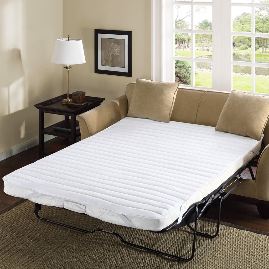 Madison Park Essentials Frisco Waterproof Sofa Bed Mattress Pad, Microfiber Channel Quilted Top - Secure Fit Anchor Band, Machine Washable Protection Cover, Full 54x72", White