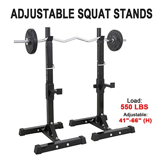 F2C Max Load 550Lbs Pair of Adjustable 40"-66" Squat Rack Sturdy Steel Squat Barbell Free Bench Press Stands GYM/Home Gym Portable Dumbbell Racks Stands (one pair/two pcs)