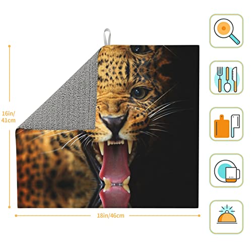 Leopard Printed Drying Mat For Kitchen Ultra Absorbent Microfiber Dishes Drainer Mats Non-Slip Silicone Quick Dry Pad - 18 X 16inch