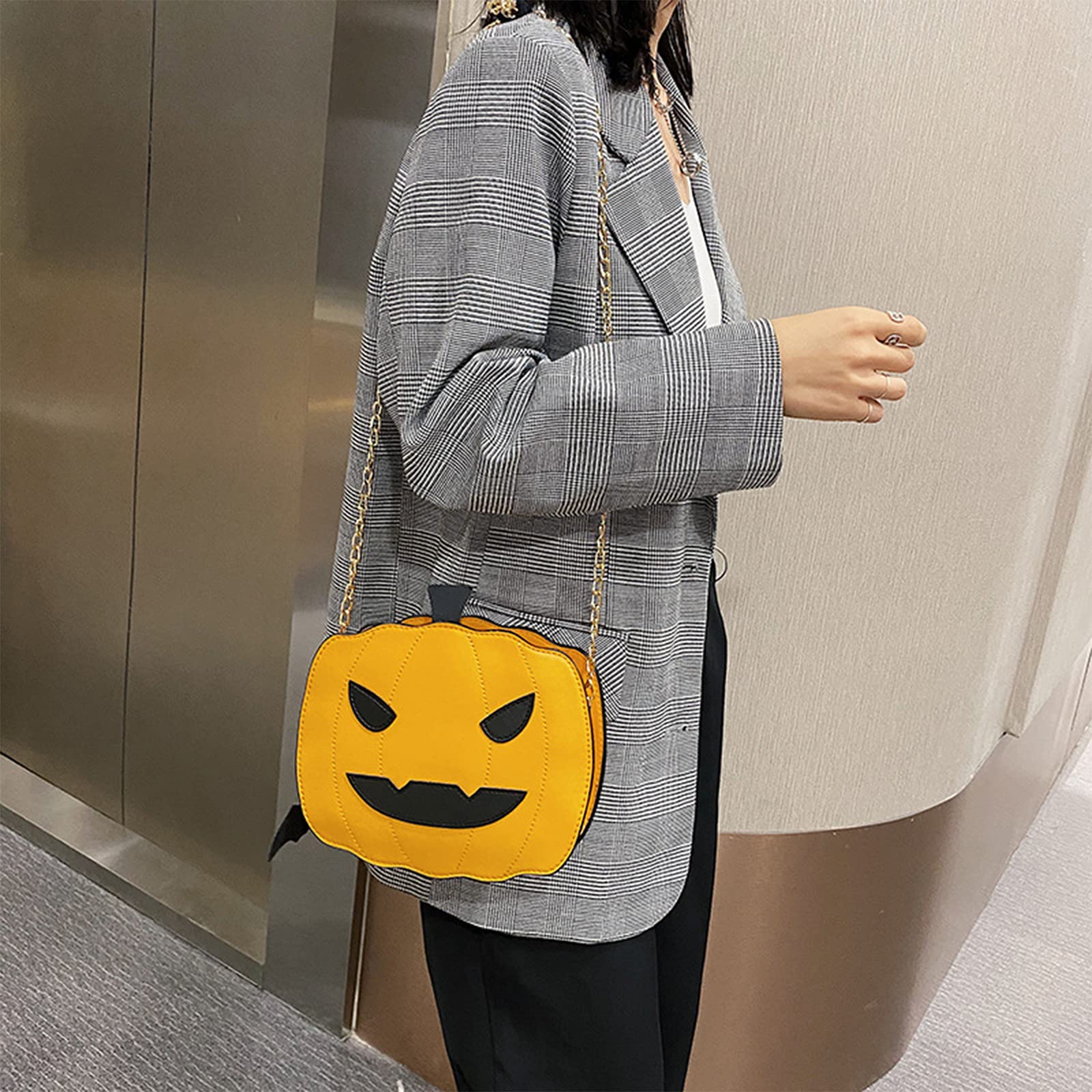 Pumpkin Crossbody Bag Little Devil Shoulder Chain Purse Creative Cute bag (Brown)