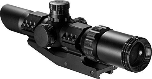 Barska Compact Rifle Scope Red/Green Illuminated Mil-Dot Reticle with Cantilever Rings - 1-4x28