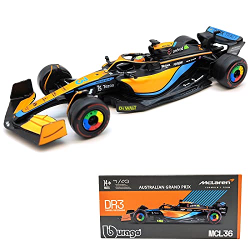 JODIYAAH 1:43 2022 F1 McLaren MCL36 #3 Daniel Ricciardo #4 Lando Norris Alloy Luxury Vehicle Diecast Cars Model Toy (2022 MCL36 #3 Hardcover)