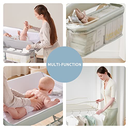 Sweeby Portable Baby Changing Table, Foldable Changing Table Dresser Changing Station for Infant, Waterproof Diaper Changing Table Pad Topper, Mobile Nursery Organizer for Newborn Essentials (Grey)