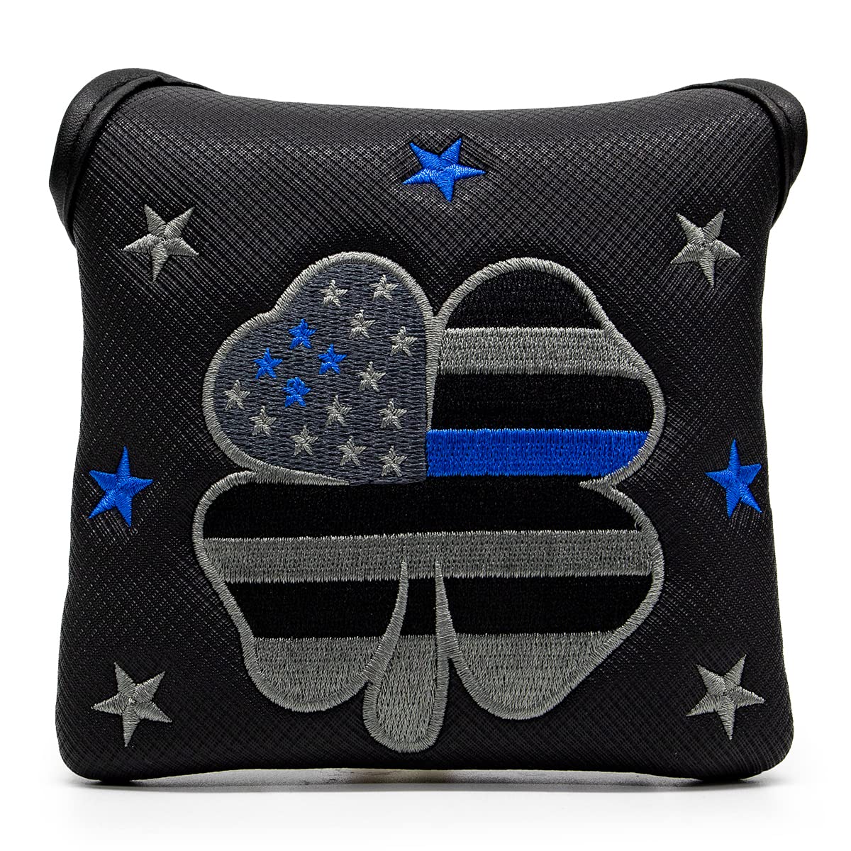 Barudan Golf Square Mallet Putter Cover Headcover Magnetic - Premium Leather Golf Putter Head Cover with Clover USA Embroidery