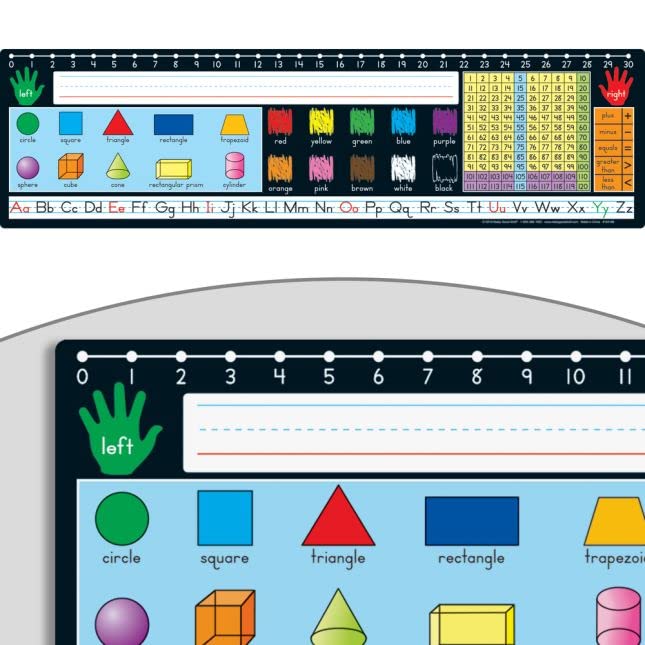 Really Good Stuff 24PK Zaner-Bloser Self-Adhesive Plastic Desktop Reference Nameplate with Number Line, Colors, Shapes-Traditional Manuscript Name Tags