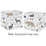 Sweet Jojo Designs Blue and Grey Woodland Animals Foldable Fabric Storage Cube Bins Boxes Organizer Toys Kids Baby Childrens for Collection Set of 2