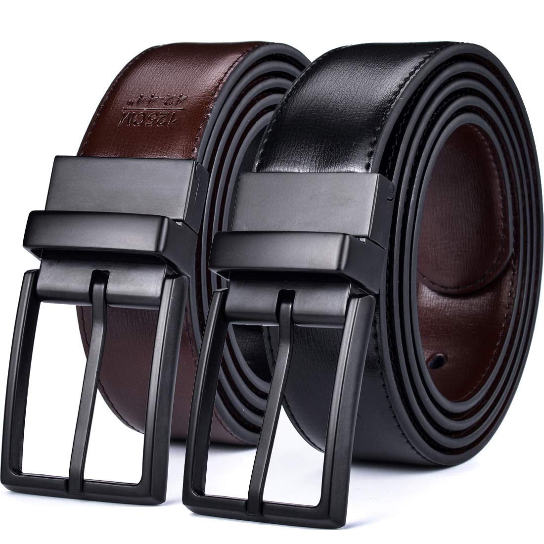 beltox fine Men's Dress Belt Leather Reversible 1.25" Wide Rotated Buckle Gift Box(Black/Brown Belt with 0440 Black Buckle,38-40)
