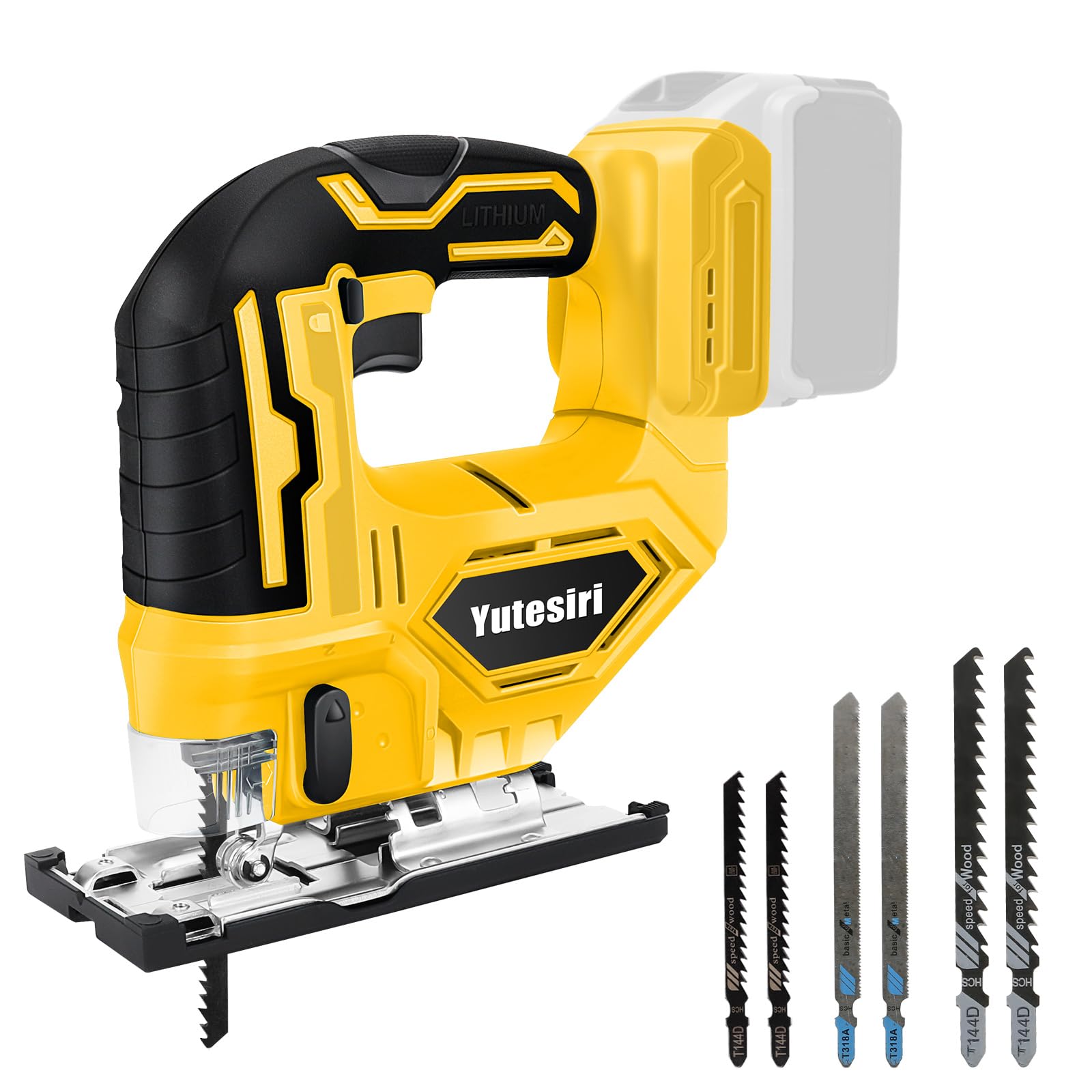 Cordless Jig Saw Compatible with Dewalt 20V Battery,Brushless Motor with 6pcs Blades, Variable Speed, Bevel Angle (0°-45°),with 3 Position Orbital Setting for Straight/Curve/Circle/Cutts (No Battery)