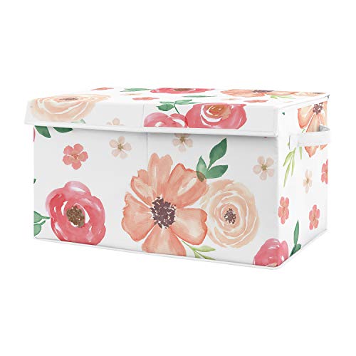 Sweet Jojo Designs Peach and Green Rose Flower Girl Baby Nursery or Kids Room Small Fabric Toy Bin Storage Box Chest for Watercolor Floral Collection