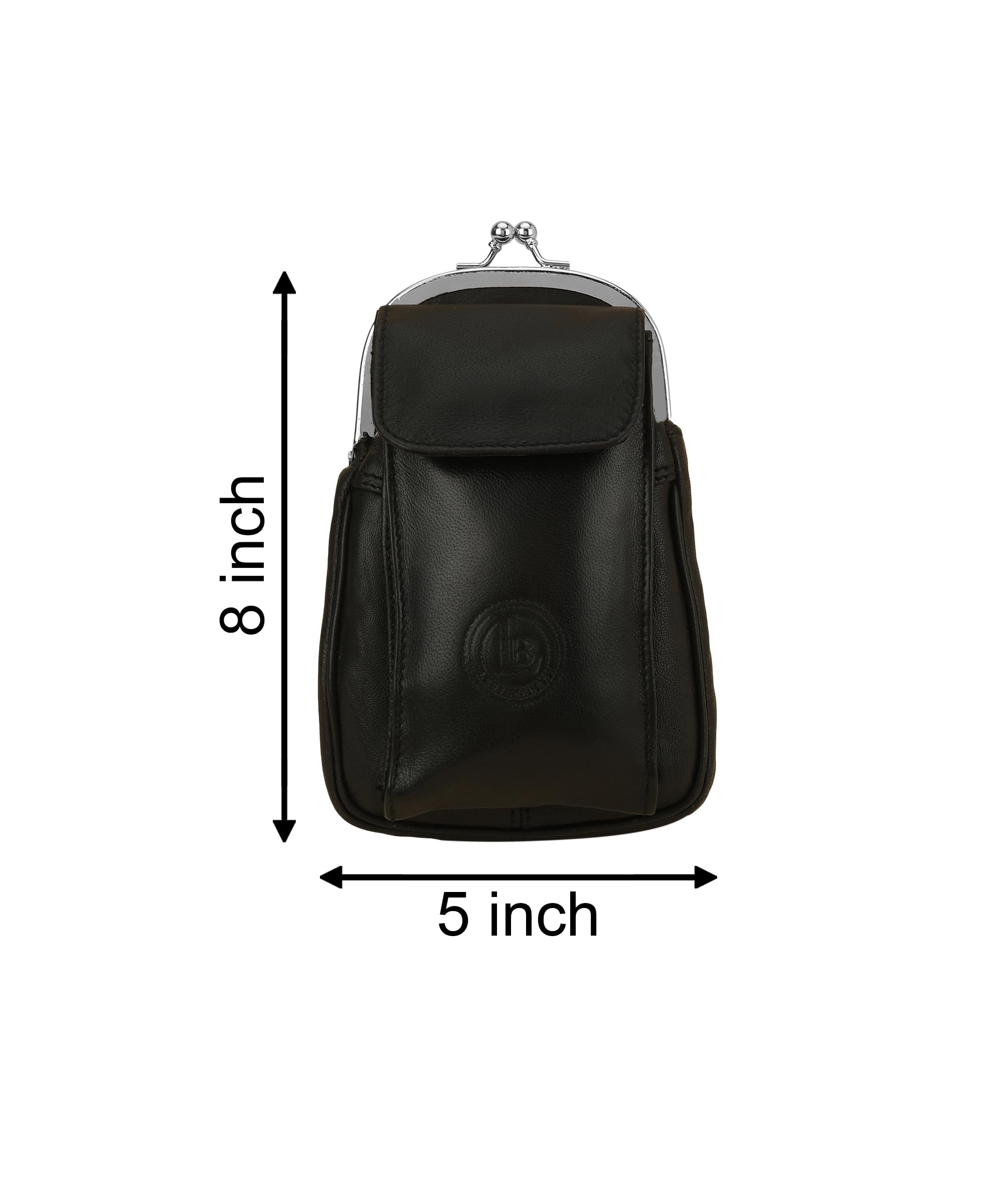 Leatherboss Leather Kiss Lock Pick-me-up Large Cigarette Money Make Up Holder Purse with Phone Case Black
