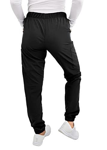 Green Town Women's Medical Nursing Jogger Slim Fit Scrub Pant GT Performance-Black-Small Petite