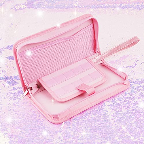BelugaDesign Glitter Switch Case | Carrying Bag Travel Purse Zipper Clutch Handbag | Game Card Holder | Compatible with Nintendo Switch Standard Lite OLED (Pink)