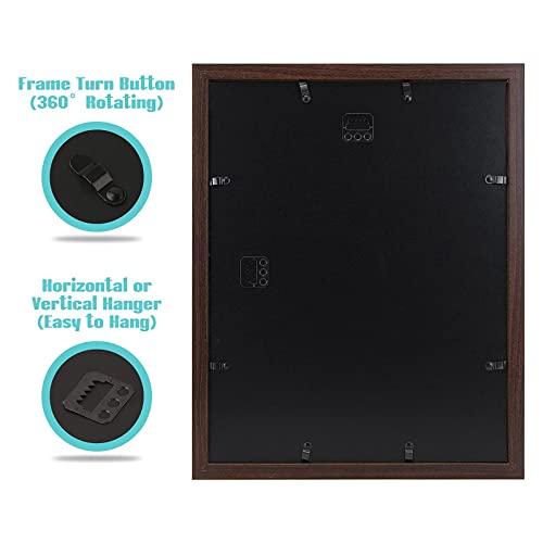 Frametory, 11x14 Picture Frame with Mat for 8x10 Photo - High Definition Glass Wide Molding - Preinstalled Wall Mounting Hardware (Brown, 1 Pack)