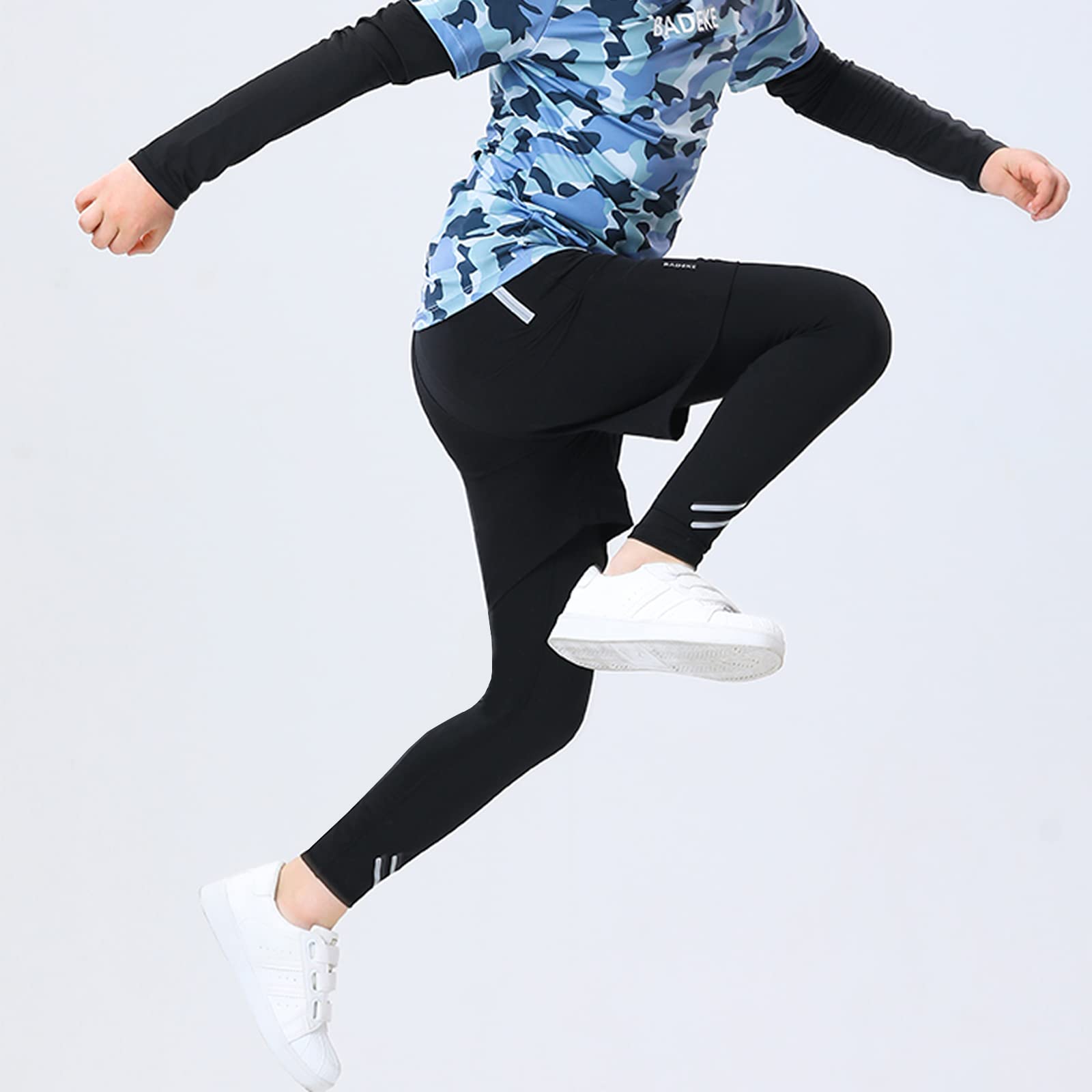 Badeke Boys 2 in 1 Running Compression Pants,Quick Drying Breathable Training Exercise Pants, Workout Athletic Legging Pants